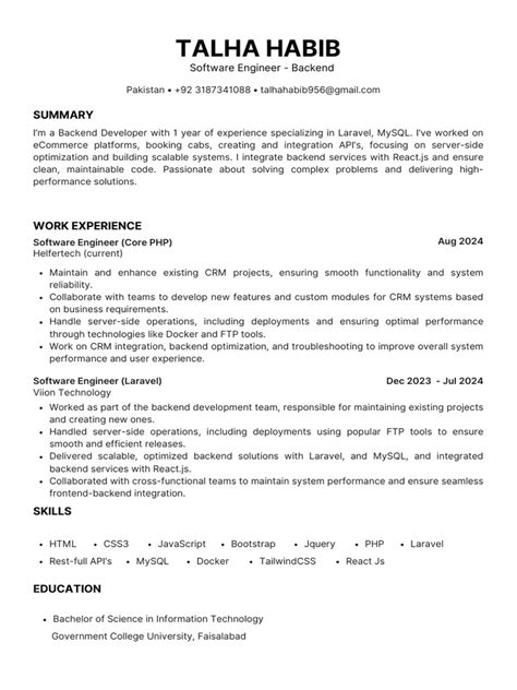Talha Habib Backend Software Engineer Php Laravel Pdf