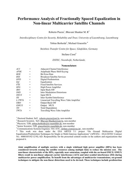 Pdf Performance Analysis Of Fractionally Spaced Equalization In Non Linear Multicarrier