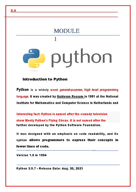 Module 1 Python S Interesting Fact Python Is Named After The Comedy Television Show Monty
