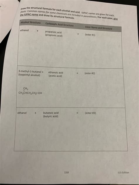 Solved The Structural Formula For Each Alcohol And Acid