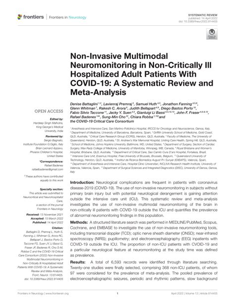 Pdf Non Invasive Multimodal Neuromonitoring In Non Critically Ill Hospitalized Adult Patients