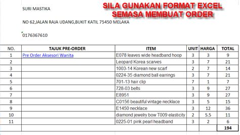 Pre Order Shop Borang Order Pre Order Shop Borang Order