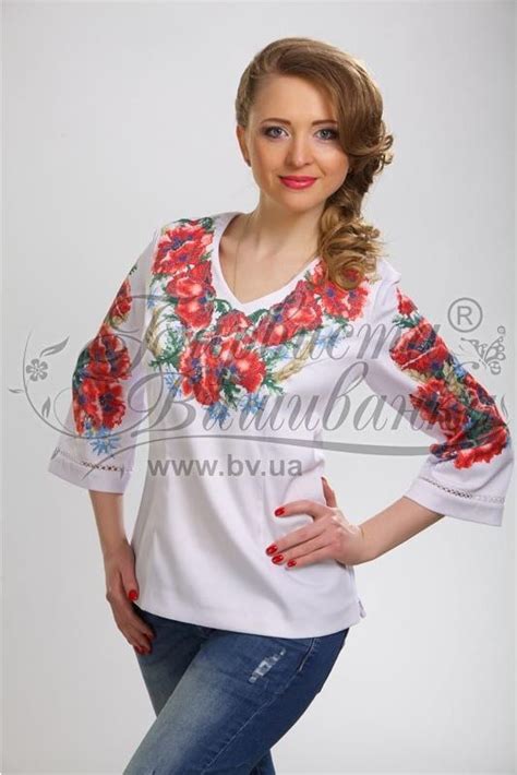 Червоні маки ромашки колоски БЖ054 Заготовка до жіночої вишиванки Барвиста Вишиванка