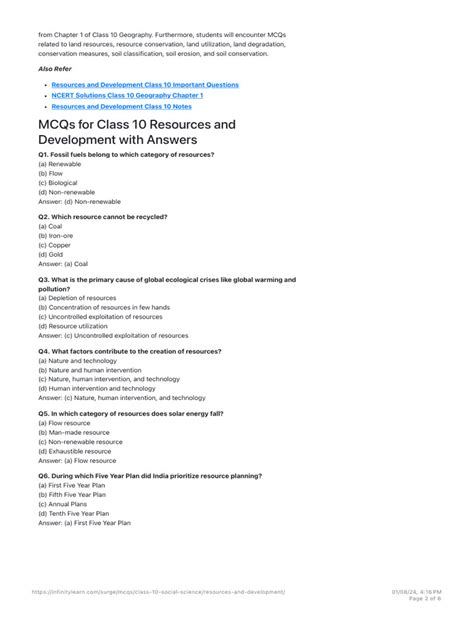 Cbse Resources And Development Class 10 Mcq With Answers Pdf
