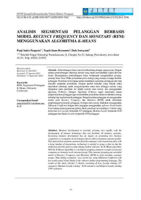 pdf analisis segmentasi pelanggan berbasis model recency frequency