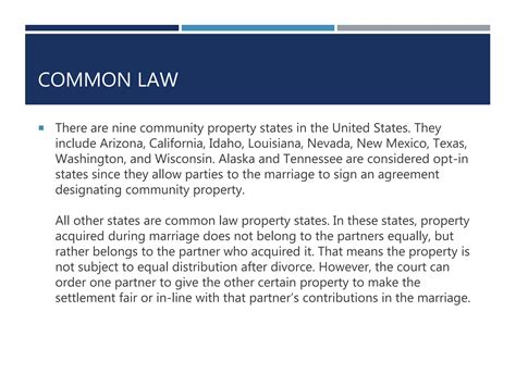 Differentiating Community Property And Common Law Property States Pptx