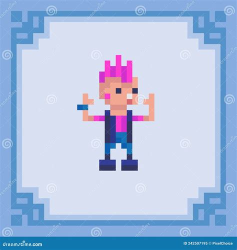 Punk Guy With Pink Hair Pixel Art Character Stock Vector Illustration Of Icon Rock
