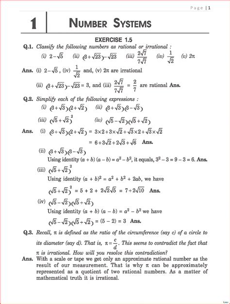 Class 9 Maths Chapter 1 Number Systems Solution