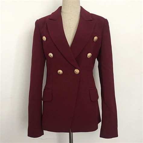 High Street New Fashion 2019 Designer Blazer Jacket Womens Metal Lion Buttons Double Breasted
