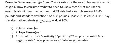 Solved What Are The Type 1 And 2 Error Rates For The