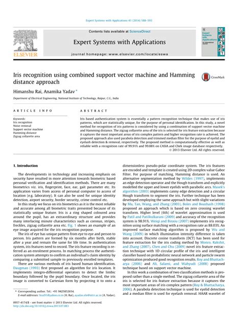 Pdf Iris Recognition Using Combined Support Vector Machine And Hamming Distance Approach