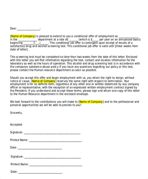 Conditional Job Offer Letter Template
