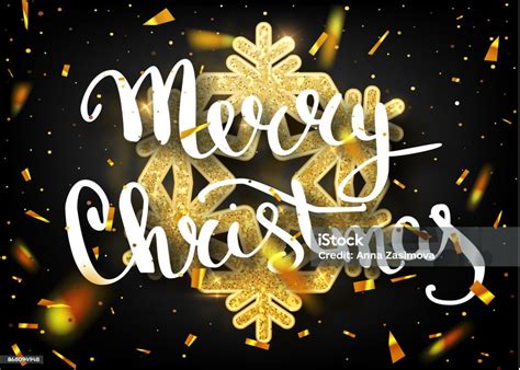 메리 크리스마스 글자 인사말 카드 휴가입니다 금 빛나는입니다 눈송이 패턴으로 장식 장식입니다 골든 색종이 폭포 서 예 크리스마스 레터링입니다 벡터 일러스트 레이 션 Eps1