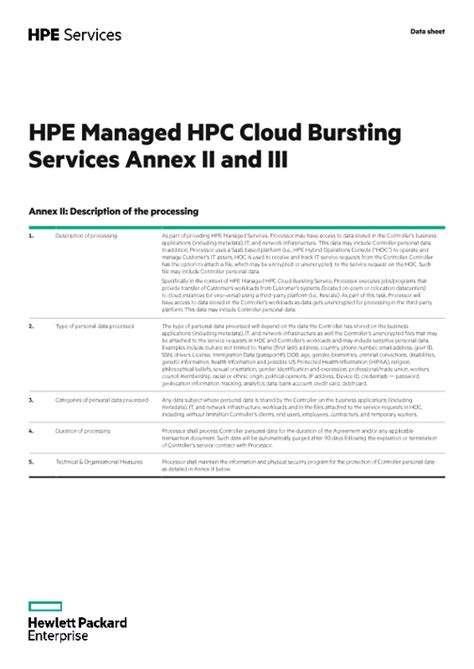 Hpe Managed Hpc Cloud Bursting Services Annex Ii And Iii