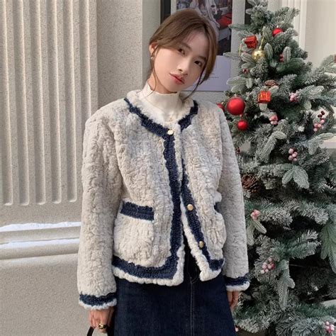 여자 가을 라운드넥 겨울 숏자켓 긴팔 여성자켓 결혼식 하객룩 정장 루즈핏 캐주얼 올매치 플러시 여성자켓 마이 상의 봄 간절기