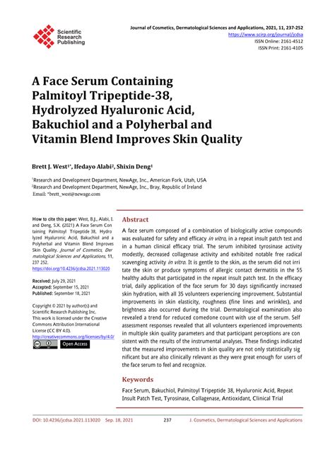 Pdf A Face Serum Containing Palmitoyl Tripeptide 38 Hydrolyzed