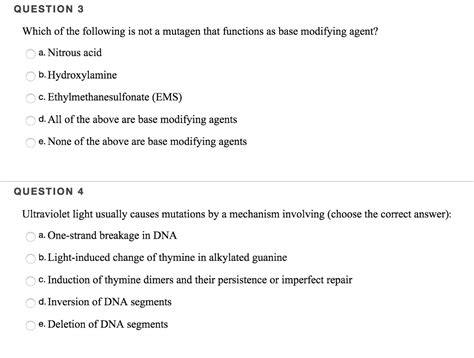 Solved Question 3 Which Of The Following Is Not A Mutagen