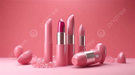 분홍색 배경에 립스틱의 제품 쇼케이스 3d 렌더링 매장 디스플레이 립글로스 화장품 립스틱 배경 일러스트 및 사진 무료