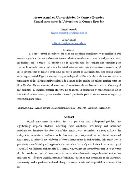 Acoso Sexual En Universidades De Cuenca Ecuador 1 Pdf Psicología