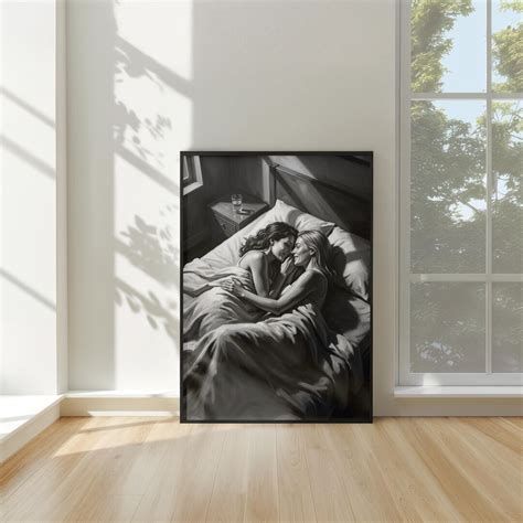 Lesbian Couple Art Print Romantic Black And White Wall Art Poster Etsy