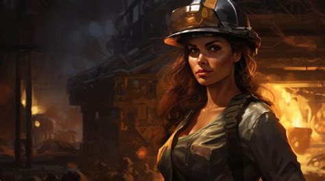 Premium Ai Image Portrait Of A Female Miner With A Helmet And A Miner