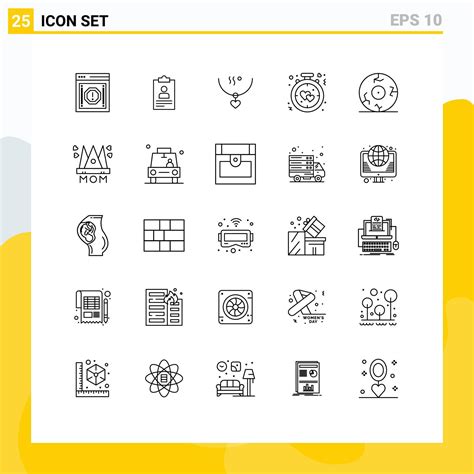 25 Universal Line Signs Symbols Of Alarm Clock Curriculum Wedding Marriage Editable Vector