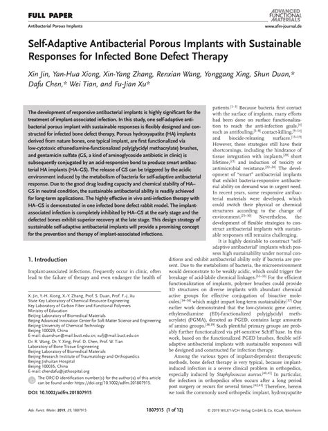 Self‐adaptive Antibacterial Porous Implants With Sustainable Responses For Infected Bone Defect