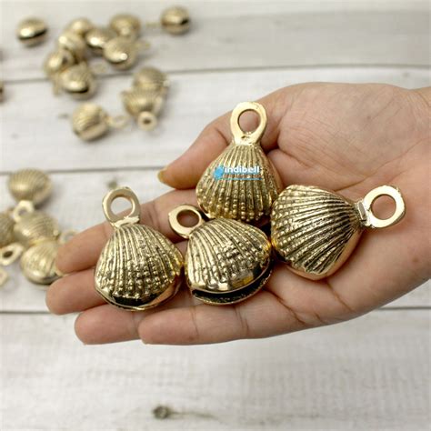 Large Sea Shell Brass Sleigh Bells Decor Beach Ocean Theme Golden