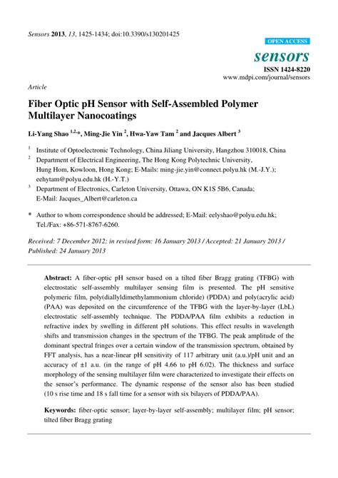 Pdf Fiber Optic Ph Sensor With Self Assembled Polymer Multilayer