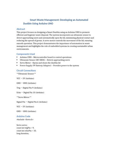 Smart Dustbin Project Simple Pdf