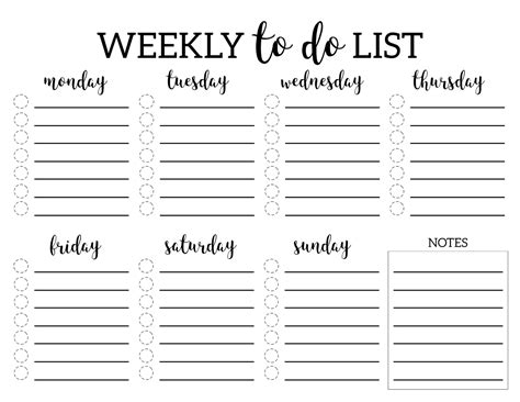 Weekly To Do List Printable