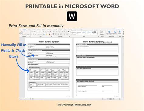 Work Injury Report Form Printable In WORD Editable In PDF Even On Mobile A Letter Size