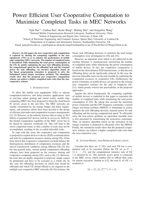 Pdf Power Efficient User Cooperative Computation To Maximize Completed Tasks In Mec Networks