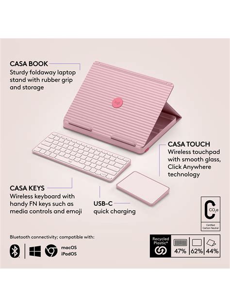 Logitech Casa Pop Up Desk With Wireless Keyboard And Touchpad Bohemian Blush