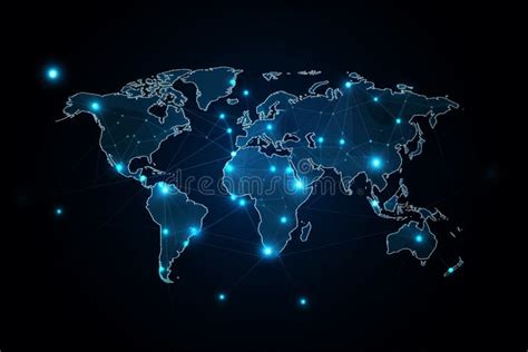 World Map With Global Technology Social Connection Network With Lights And Points Stock