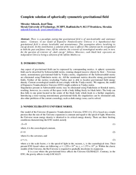 Pdf Complete Solution Of Spherically Symmetric Gravitational Field