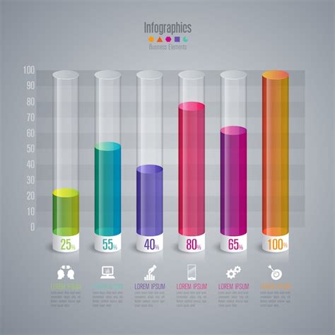 프리젠 테이션을위한 다채로운 막대 그래프 요소 프리미엄 벡터
