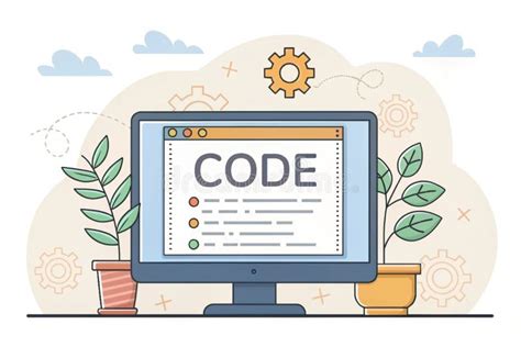 Code On Screen Vector Illustration Flat Cartoon Coding Or Programming Script Text On Monitor Code On Screen Vector Illustration Flat Cartoon Coding Or Programming Script Text On Monitor