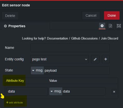 passing an array into a sensor attribute using the api node node red