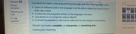 Solved Question 12 Lisa Wants To Create A New Programming