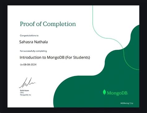Sahasra Nathala On Linkedin I Am Happy To Share The New Certificate I Have Obtained On Mongodb🥳