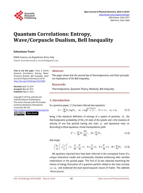 Pdf Quantum Correlations Entropy Wavecorpuscle Dualism Bell Inequality
