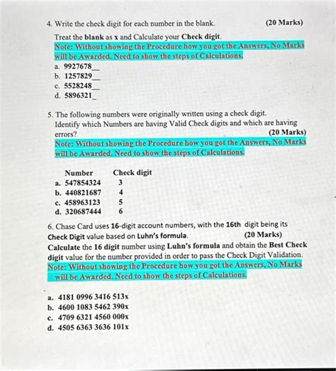 Solved 4 Write The Check Digit For Each Number In The Chegg Com