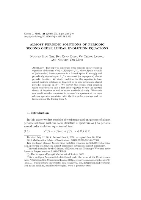 Pdf Almost Periodic Solutions Of Periodic Second Order Linear