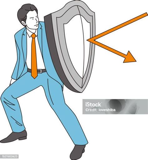 투톤 컬러 일러스트레이션 비즈니스 정장을 입은 남자가 거대한 방패로 자신을 보호한다 일러스트레이션에 대한 스톡 벡터 아트 및 기타 이미지 일러스트레이션 사람들 자기