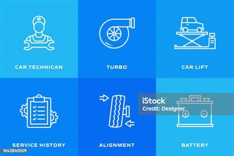 자동차 서비스 관련 벡터 얇은 선 아이콘 윤곽선 기호 모음 자동차 수리 공장에 대한 스톡 벡터 아트 및 기타 이미지 자동차 수리 공장 바퀴 상징 Istock
