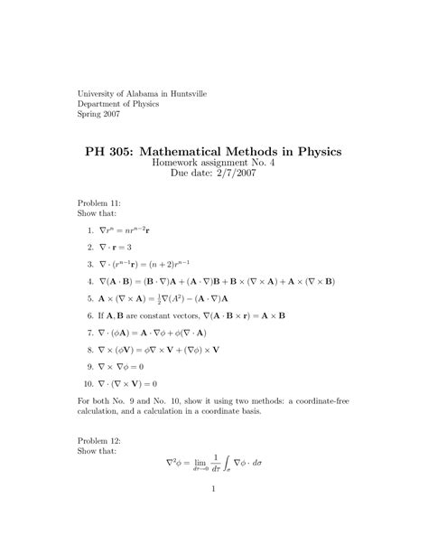 Mathematical Methods In Physics Homework 4 Problems Ph 305 Docsity