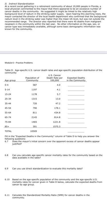 Solved Ii Indirect Standardization At A Recent Social