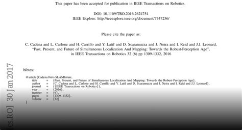 Paper Page Past Present And Future Of Simultaneous Localization And Mapping Towards The