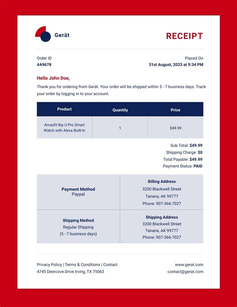 School Tuition Receipt Template Visme